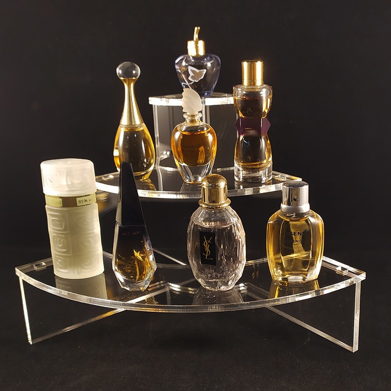 Plexiglas corner display for perfume miniatures - 3 shelves